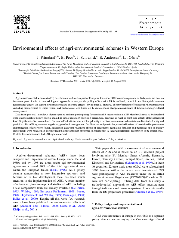 (PDF) Environmental effects of agri-environmental schemes in Western Europe