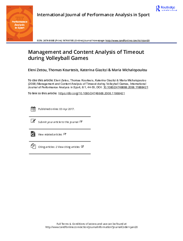 (PDF) Management and content analysis of timeout during volleyball games