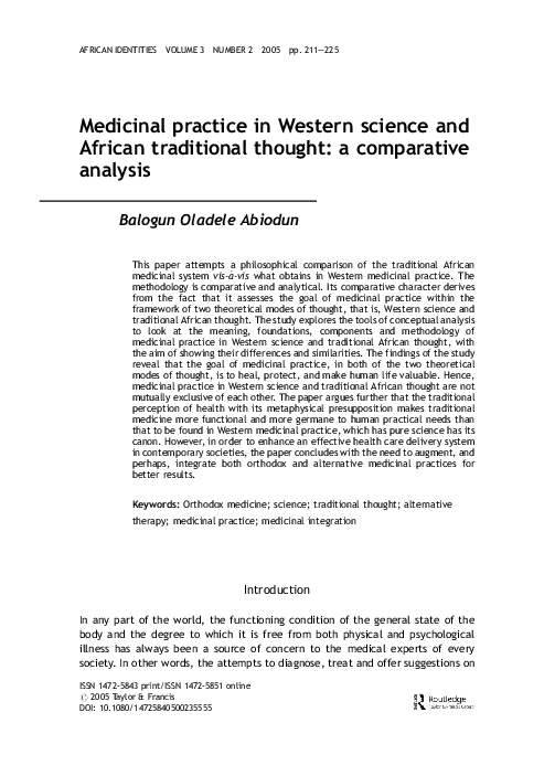 (PDF) Medicinal practice in Western science and African traditional ...