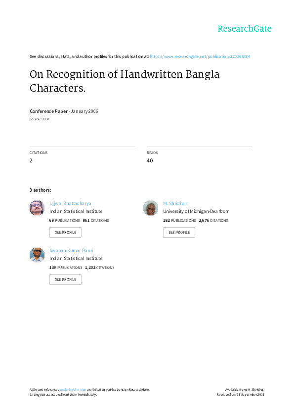 (PDF) Offline recognition of handwritten Bangla characters: an efficient two-stage approach