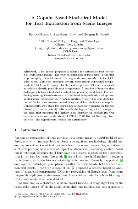 (PDF) A Copula Based Statistical Model for Text Extraction from Scene Images
