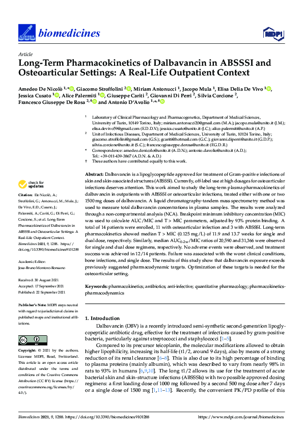 (PDF) Long-Term Pharmacokinetics of Dalbavancin in ABSSSI and ...