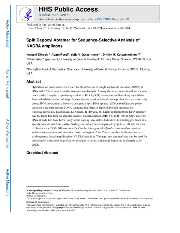 (PDF) Split Aptamer for Selective Nucleic Acid Detection