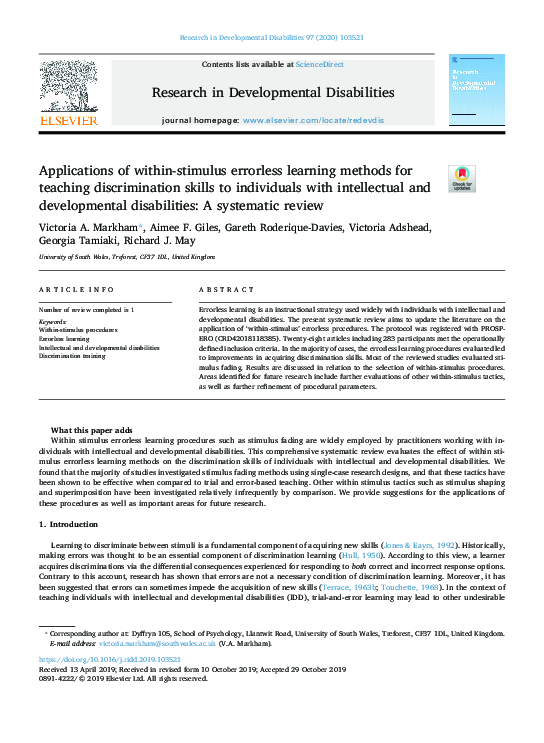 (PDF) Applications of within-stimulus errorless learning methods for ...