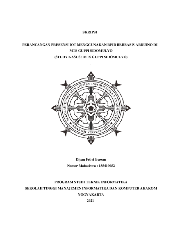 (PDF) Perancangan Presensi Iot Menggunakan Rfid Berbasis Arduino DI MTS Guppi Sidomulyo (Study ...
