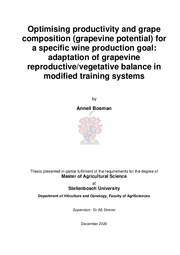(PDF) Optimising productivity and grape composition (grapevine potential) for a specific wine ...