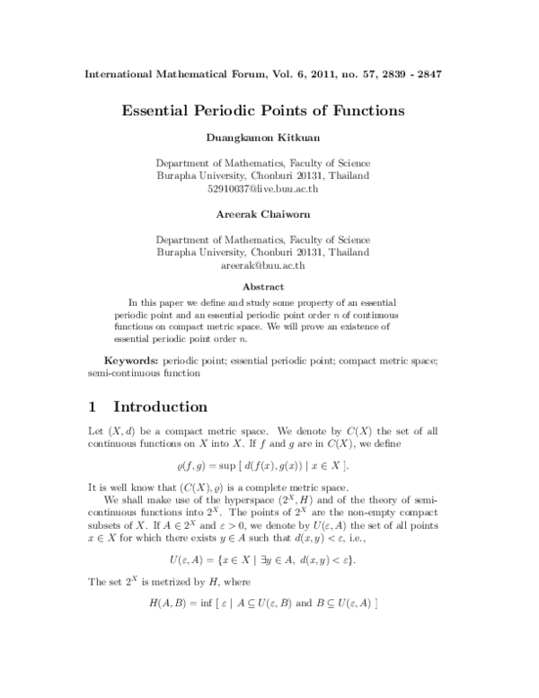 (PDF) Essential Periodic Points of Functions