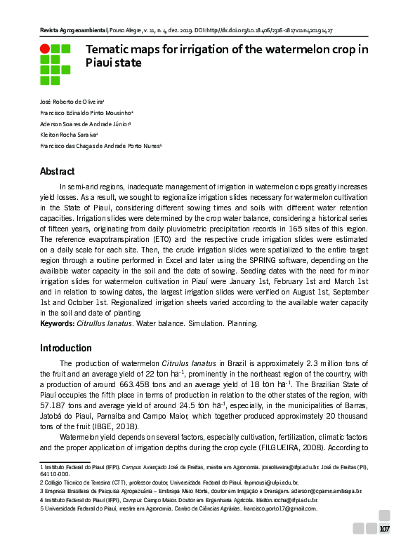 (PDF) Tematic maps for irrigation of the watermelon crop in Piaui state