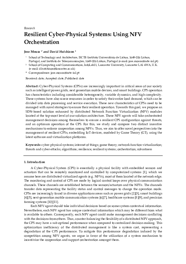 (PDF) Resilient Cyber-Physical Systems: Using NFV Orchestration