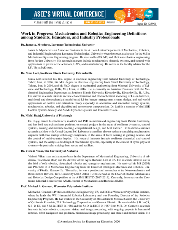 (PDF) WIP: Mechatronics and Robotics Engineering Definitions Among Students, Educators, and ...