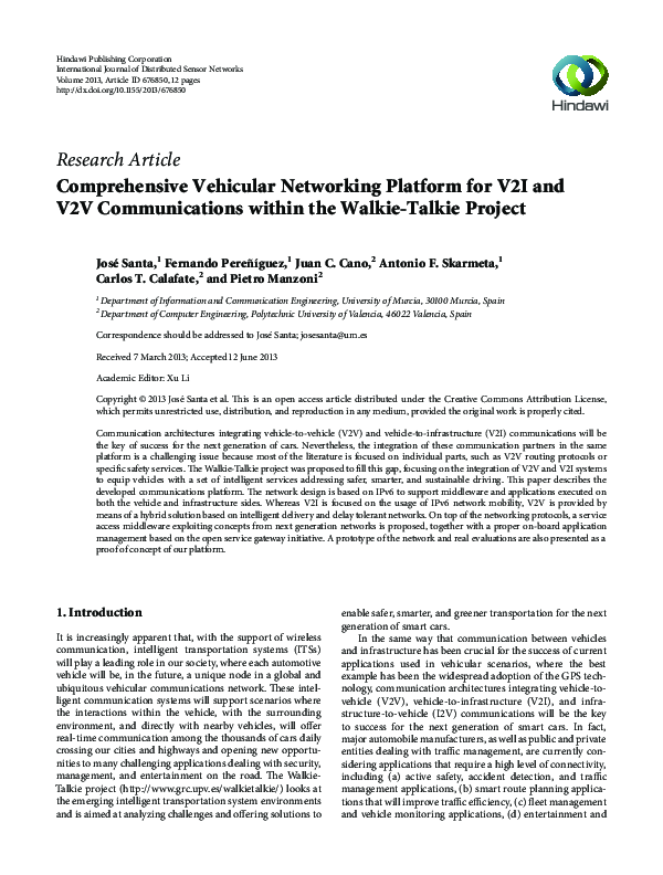 (PDF) Comprehensive Vehicular Networking Platform for V2I and V2V ...