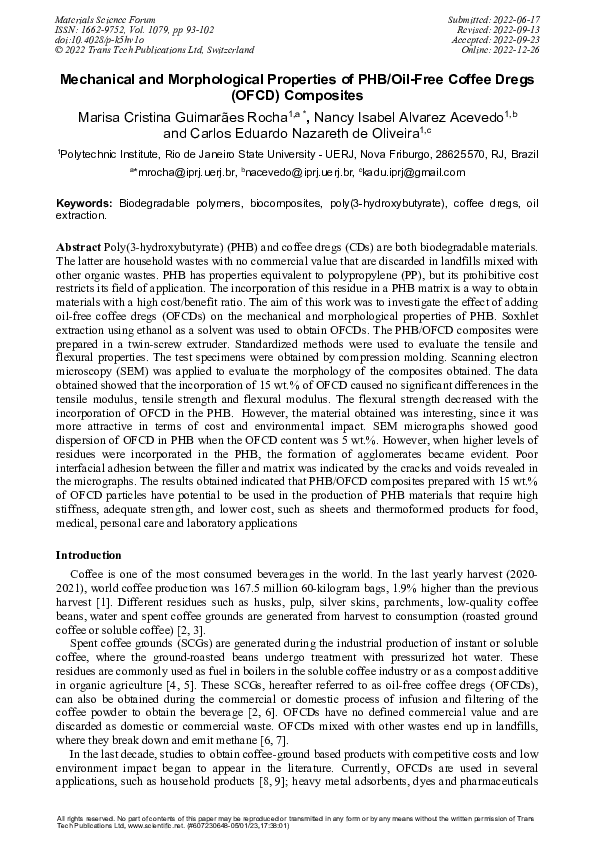 (PDF) Mechanical and Morphological Properties of PHB/Oil-Free Coffee ...