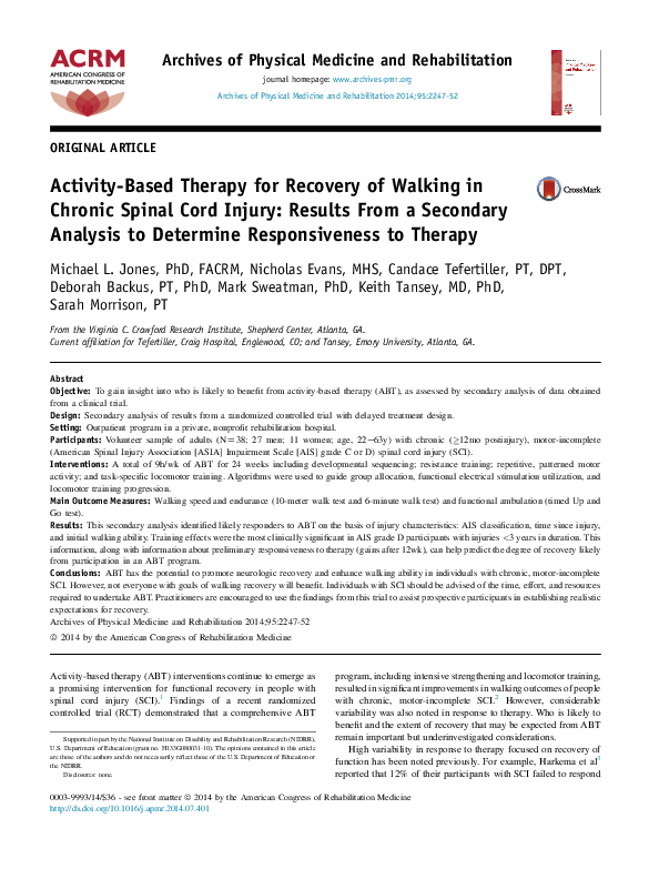 (PDF) Activity-Based Therapy for Recovery of Walking in Chronic Spinal ...