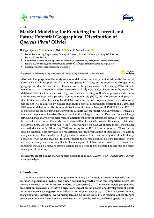 (PDF) MaxEnt Modeling for Predicting the Current and Future Potential Geographical Distribution ...
