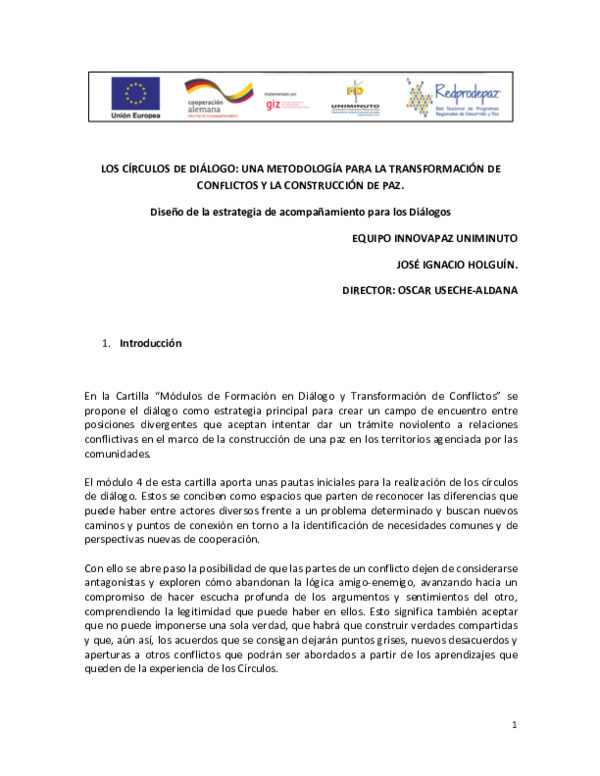 (PDF) LOS CÍRCULOS DE DIÁLOGO: UNA METODOLOGÍA PARA LA TRANSFORMACIÓN DE CONFLICTOS Y LA ...