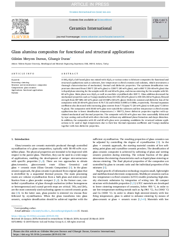 (PDF) Glass alumina composites for functional and structural applications