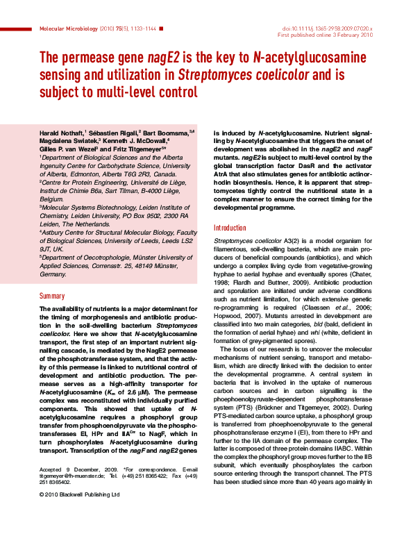(PDF) The permease genenagE2is the key toN-acetylglucosamine sensing and utilization ...
