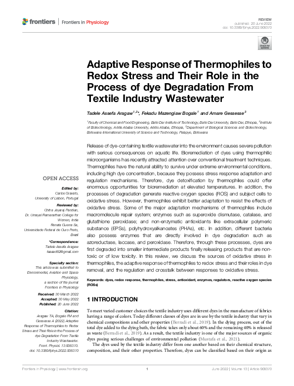 (PDF) Adaptive Response of Thermophiles to Redox Stress and Their Role ...