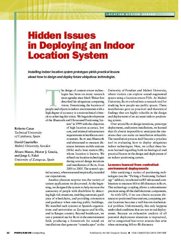 (PDF) Hidden Issues in Deploying an Indoor Location System
