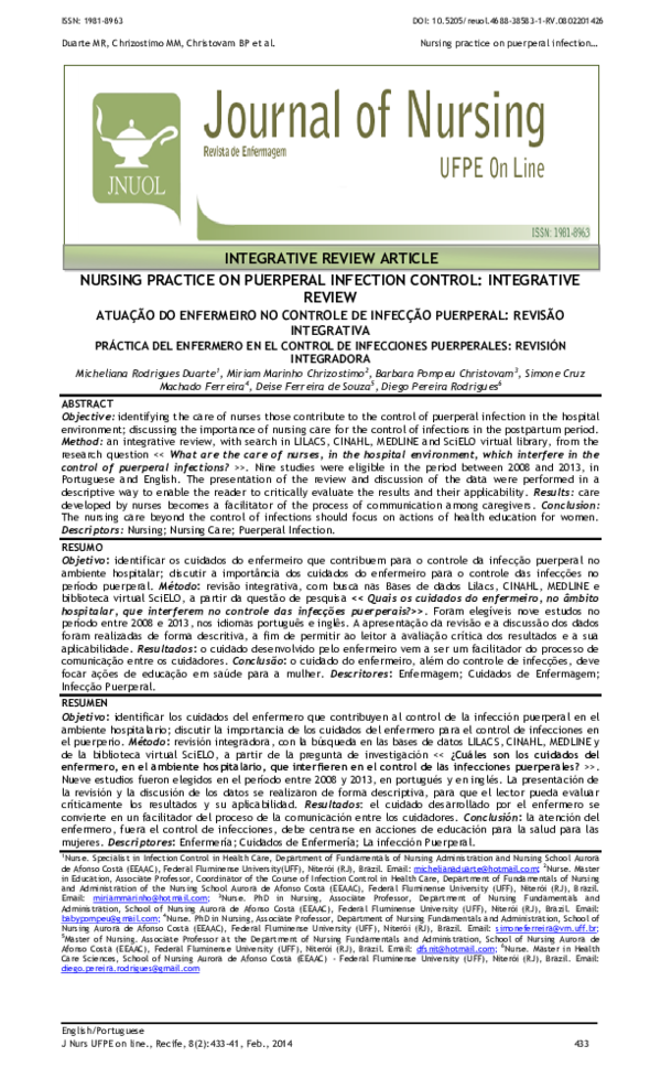 (PDF) Nursing practice on puerperal infection control: integrative review