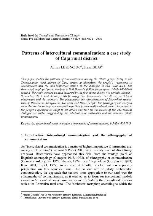 (PDF) Patterns of intercultural communication: a case study of Caţa rural district