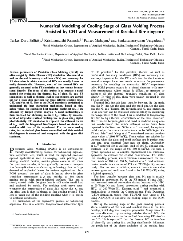(PDF) Numerical Modeling of Cooling Stage of Glass Molding Process Assisted by CFD and ...