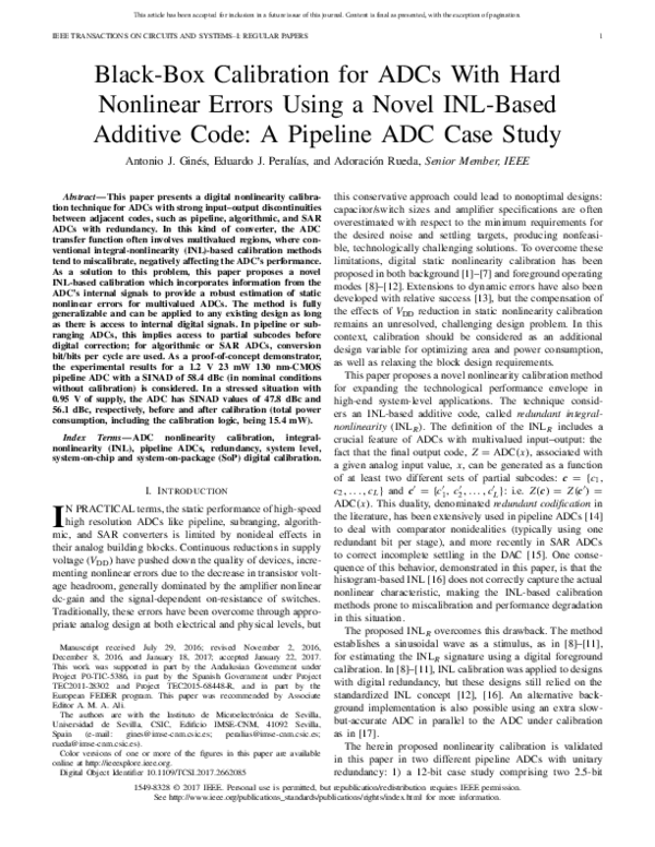 (PDF) Black-Box Calibration for ADCs With Hard Nonlinear Errors Using a ...