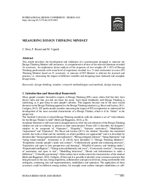 (PDF) Measuring Design Thinking Mindset