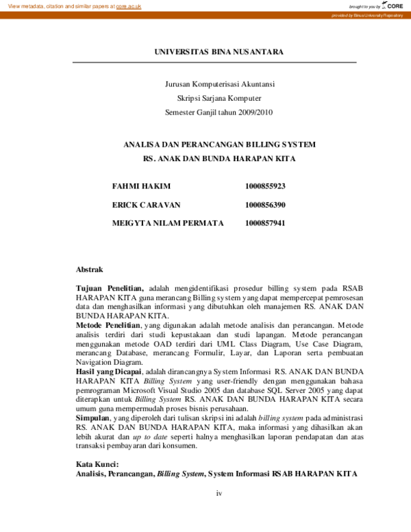 (PDF) Analisa Dan Perancangan Billing System Rs. Anak Dan Bunda Harapan Kita