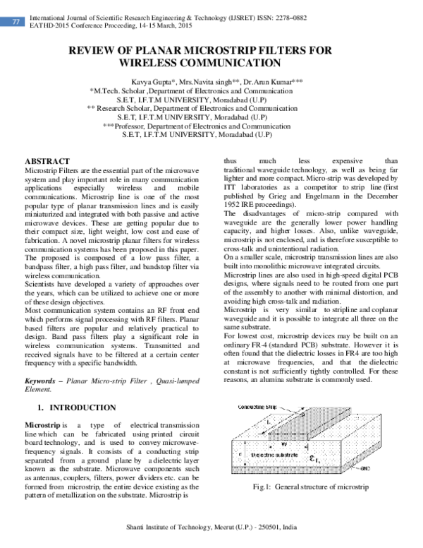 (PDF) Of Planar Microstrip Filters for Wireless Communication