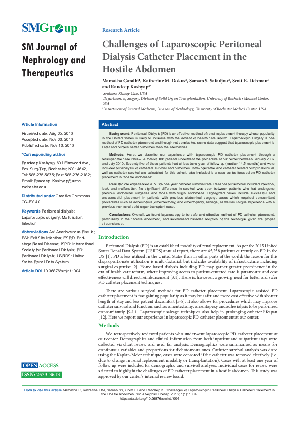 (PDF) Challenges of Laparoscopic Peritoneal Dialysis Catheter Placement ...