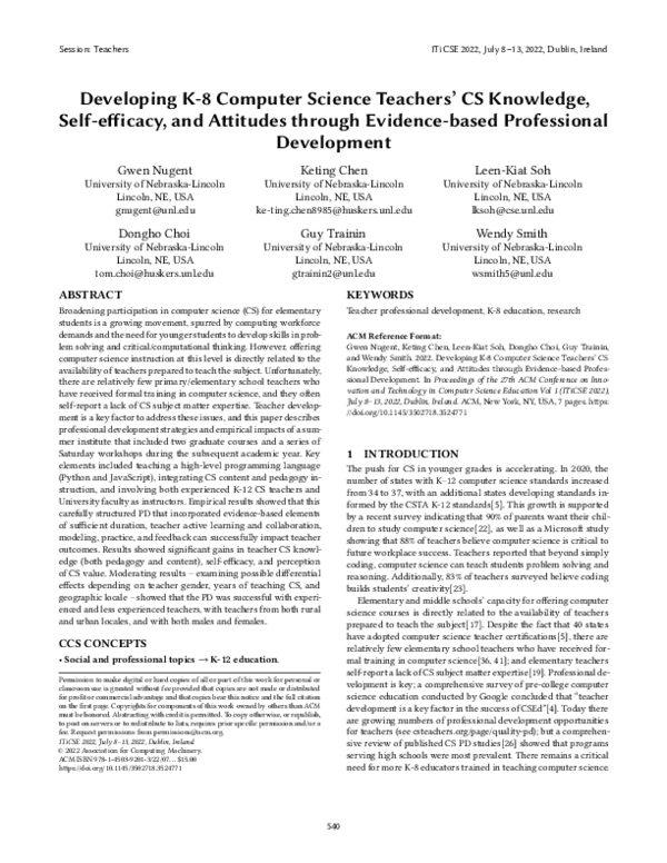 (PDF) Developing K-8 Computer Science Teachers' Content Knowledge, Self ...