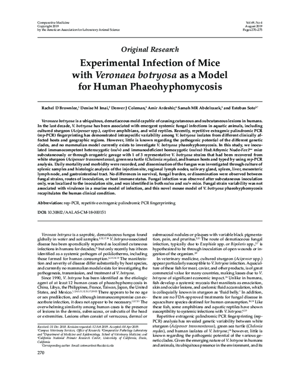 (PDF) Experimental Infection of Mice with Veronaea botryosa as a Model ...