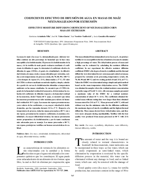 (PDF) Coeficiente Efectivo De Difusión De Agua en Masas De Maíz ...