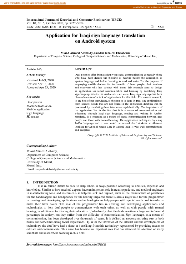 (PDF) Application for Iraqi sign language translation on Android system
