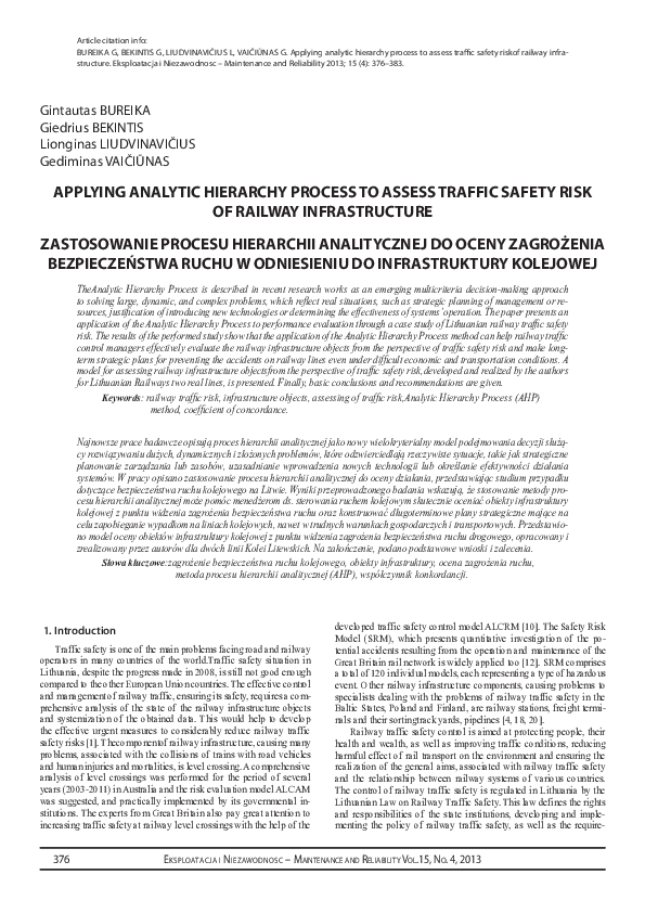 Pdf Applying Analytic Hierarchy Process To Assess Traffic Safety Risk