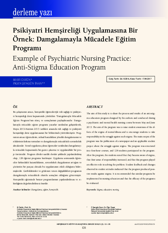 (PDF) Example of Psychiatric Nursing Practice: Antistigma Education Program