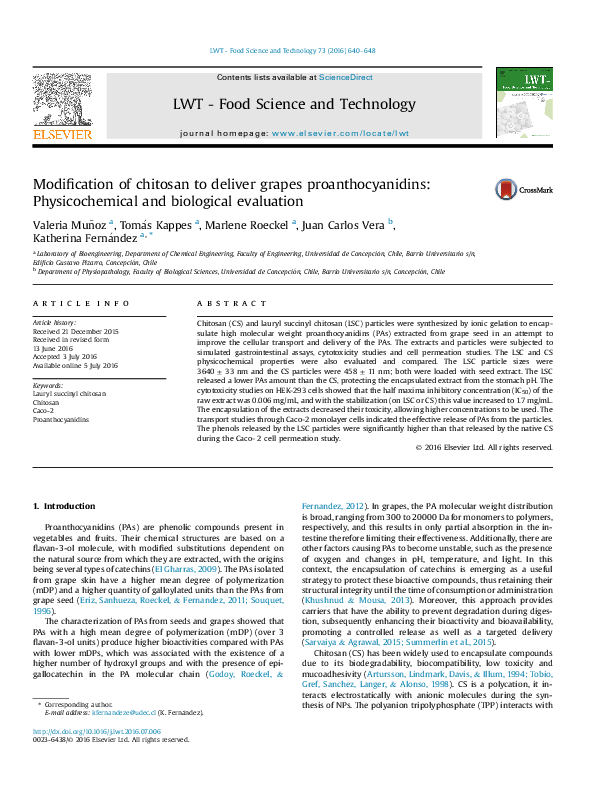 (PDF) Modification of chitosan to deliver grapes proanthocyanidins: Physicochemical and ...