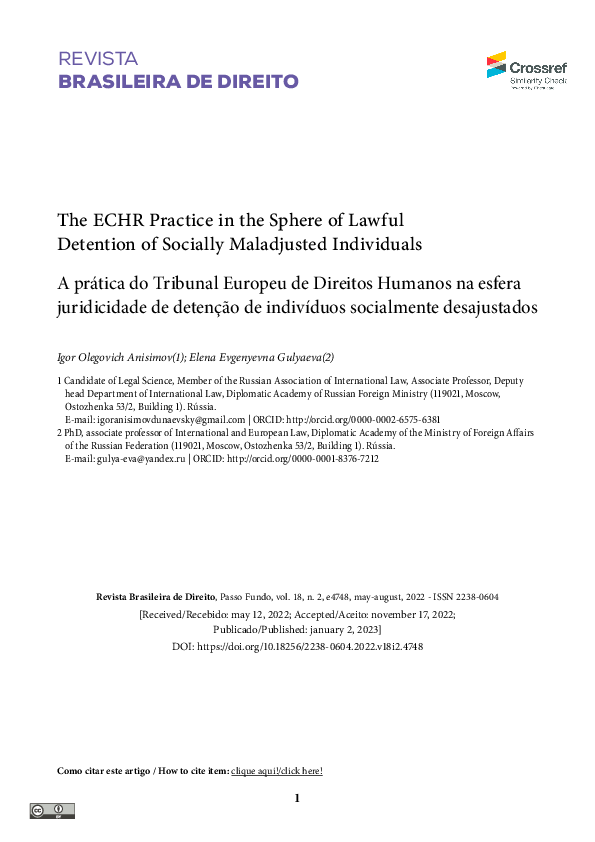 (PDF) The ECHR Practice in the Sphere of Lawful Detention of Socially ...