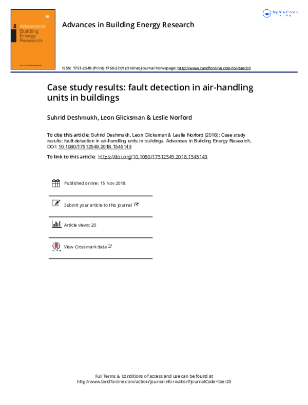 (PDF) Case study results: fault detection in air-handling units in buildings
