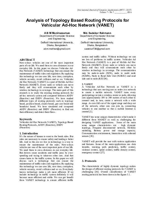 Pdf Analysis Of Topology Based Routing Protocols For Vehicular Ad Hoc
