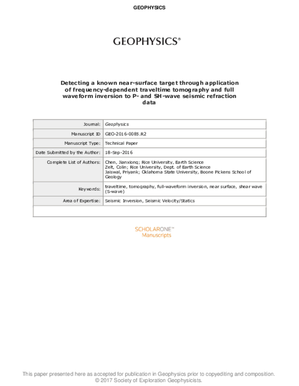 Pdf Detecting A Known Near Surface Target Through Application Of Frequency Dependent