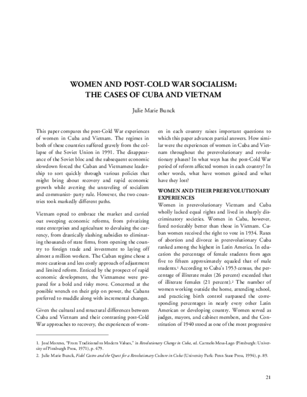 (PDF) Women and Post-Cold War Socialism: The Cases of Cuba and Vietnam