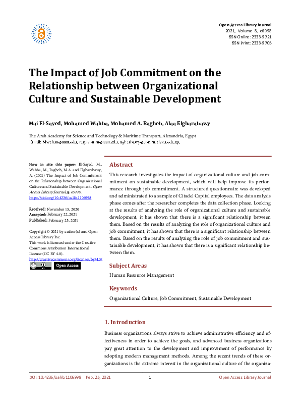 (PDF) The Impact of Job Commitment on the Relationship between Organizational Culture and ...