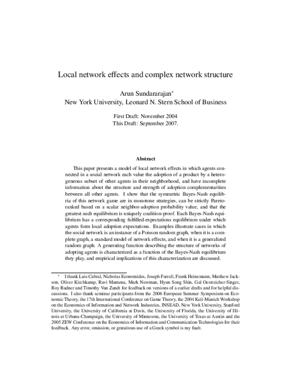 (PDF) Local Network Effects and Complex Network Structure