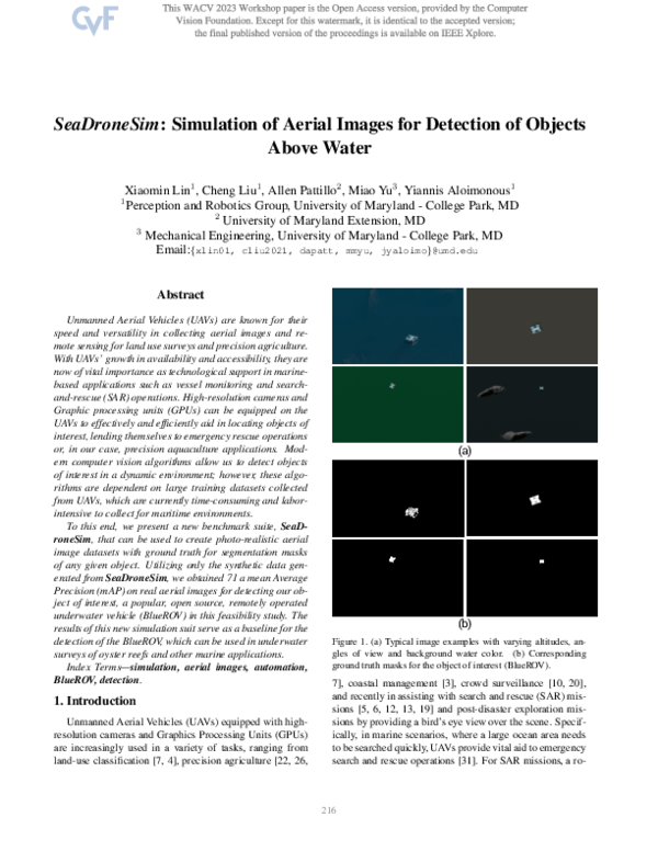 (PDF) SeaDroneSim: Simulation of Aerial Images for Detection of Objects ...