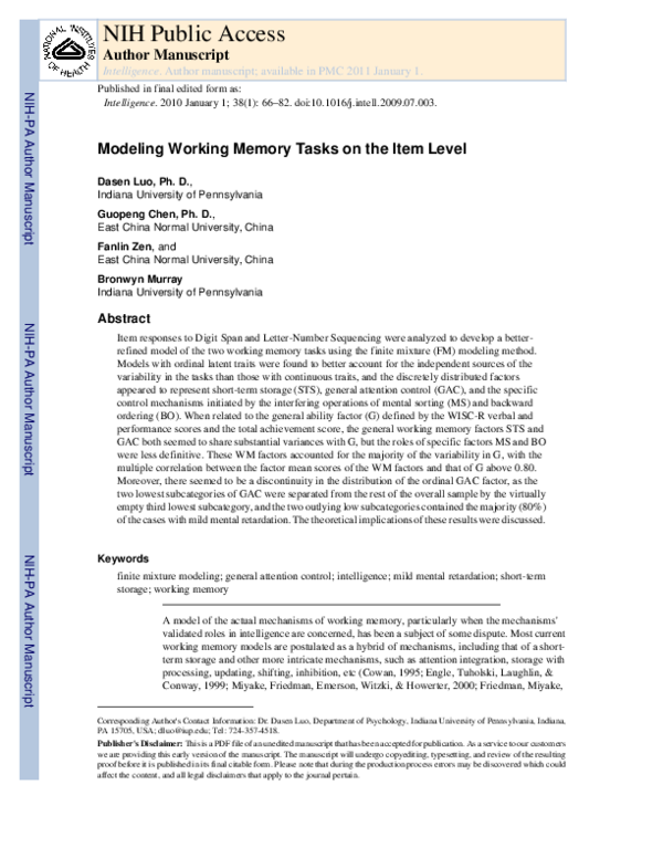 Pdf Modeling Working Memory Tasks On The Item Level Dasen Luo