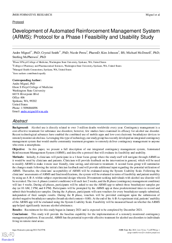 (PDF) Development of Automated Reinforcement Management System (ARMS): Protocol for a Phase I ...