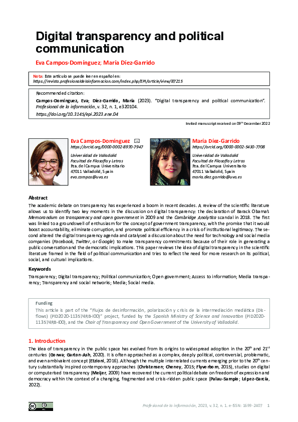 (PDF) Digital transparency and political communication