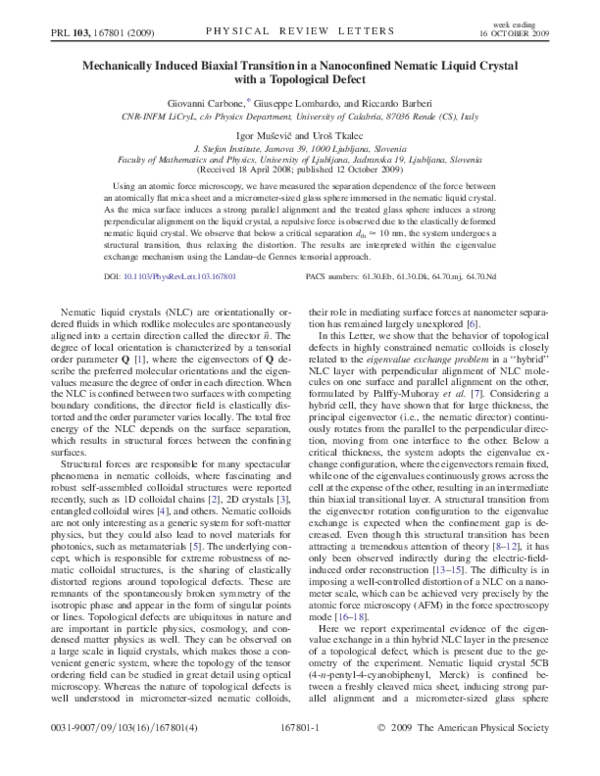 (PDF) Mechanically Induced Biaxial Transition in a Nanoconfined Nematic Liquid Crystal with a ...